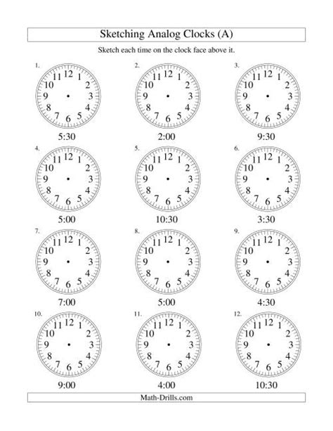 Sketching Time On Analog Clocks In 30 Minute Intervals Old
