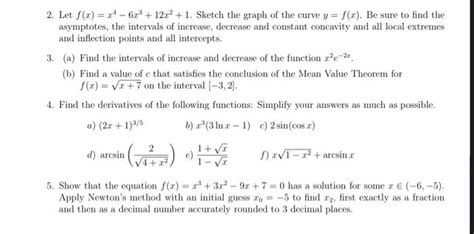 solved 2 let f x 2¹ 62³ 12x² 1 sketch the graph of the