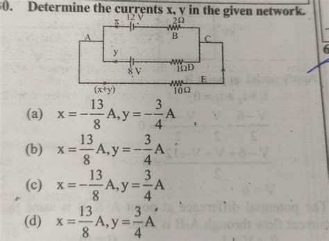 0 determine the currents x v in the given network a x −813 a y −43