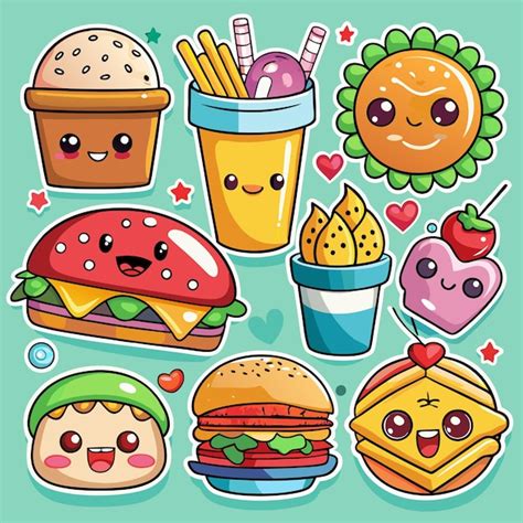 Cute Kawaii Fast Food Characters Premium Ai Generated Vector