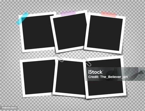 다른 색상과 종이 클립의 접착 테이프와 사진 프레임입니다 투명한 배경에 다른 크기의 사진 현실적인 벡터 메이크업 0명에 대한 스톡 벡터 아트 및 기타 이미지 Istock
