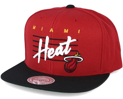 Miami Heat Cursive Script Logo Red Snapback Mitchell And Ness Caps