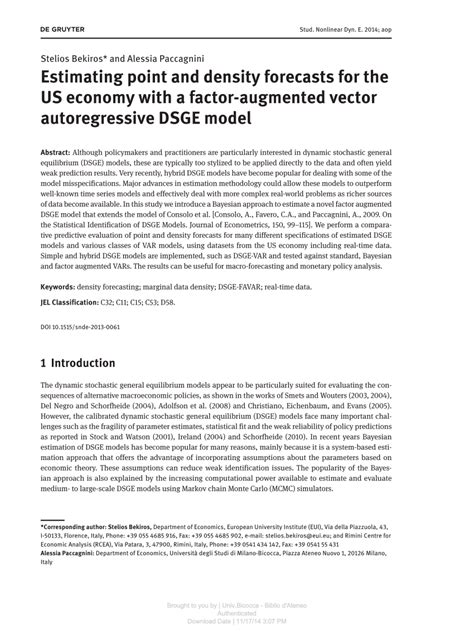 Pdf Estimating Point And Density Forecasts For The Us Economy With A
