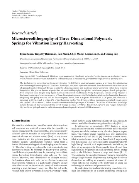 Pdf Microstereolithography Of Three Dimensional Polymeric Springs For Vibration Energy Harvesting