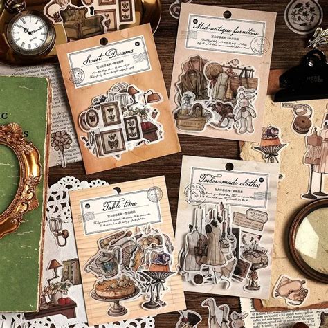 Journamm 골동품 스티커 키트 와시 종이 Diy 스크랩북 재료 장식 정크 저널 콜라주 문구 스티커 팩당 40 개 재미있는 골동품 스티커 키트 핸드폰닷컴