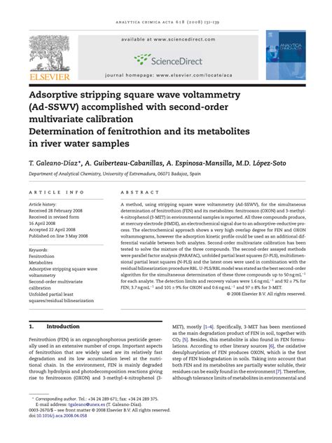 Pdf Adsorptive Stripping Square Wave Voltammetry Ad Sswv