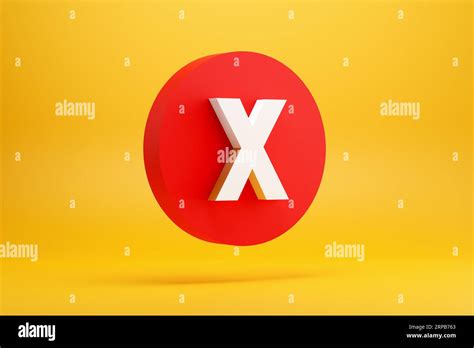 Red X Sign Or Cross Mark On A Red Button On Yellow Background Cancel Rejection Or Error Sign