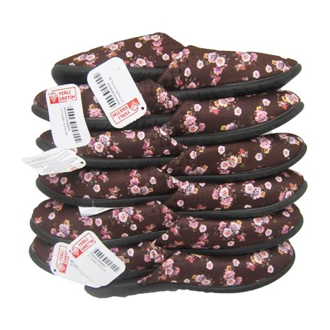 Домашни пантофи Gezer дамски кафеви с цветя 6 чифта в стек 4 06лв бр Vsi4ko Bg