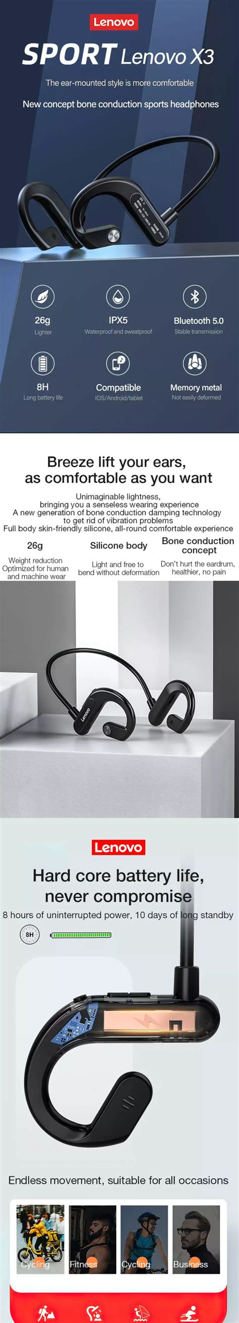 Lenovo Thinkplus X Air Conduction Bluetooth Headset Price In Bangladesh