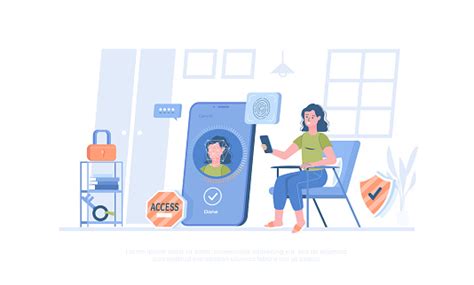 생체 인식 액세스 제어 개인 확인 지문 일치 또는 얼굴 인식을 통한 식별 배너 웹사이트 디자인 방문 페이지에 대한 만화 현대 평면 벡터 그림 안전에 대한 스톡 벡터 아트 및