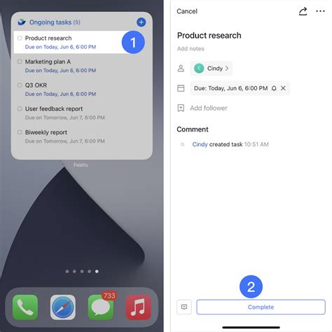 use the tasks widget on a mobile device