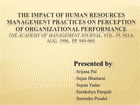 The Impact Of Human Resources Management Practices On Perception Of Organizational Performance