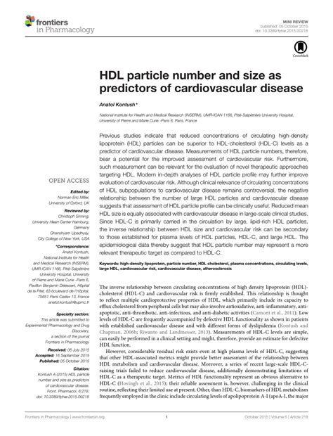 Pdf Hdl Particle Number And Size As Predictors Of Cardiovascular Disease