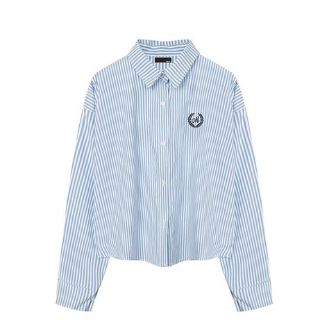 포스티 여성 스트라이프 이니셜 자수 셔츠