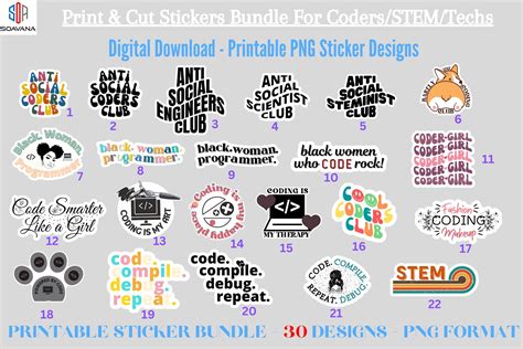 Printable Computer Programmer Stickers Pack Png Digital Etsy