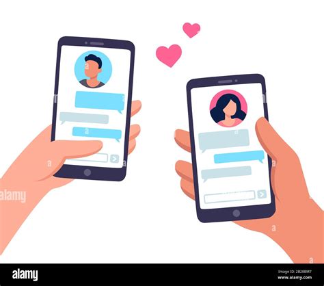 Couple In Love Texting Male And Female Hand Holding Smartphones With Text Messages Chat Online