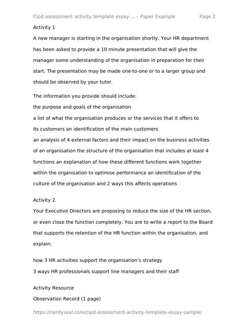 Cipd Assessment Activity Template Essay Sample 428 Words Nerdyseal
