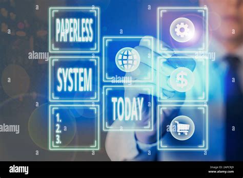 Conceptual Hand Writing Showing Paperless System Concept Meaning Storage Or Communication Of