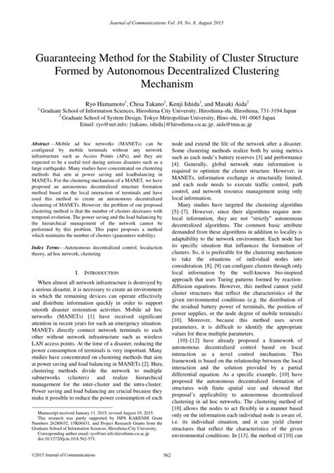 PDF Guaranteeing Method For The Stability Of Cluster Structure Formed By Autonomous