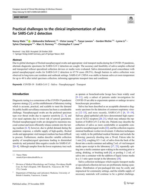 Pdf Automated Molecular Testing Of Saliva For Sars Cov 2 Detection
