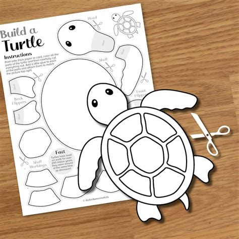 Turtle Cut And Paste Craft Printable Spring Color And Build Art Kit