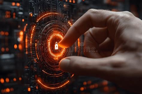 Cybersecurity Concept With Finger Activating Digital Lock For Secure Technology Generative Ai