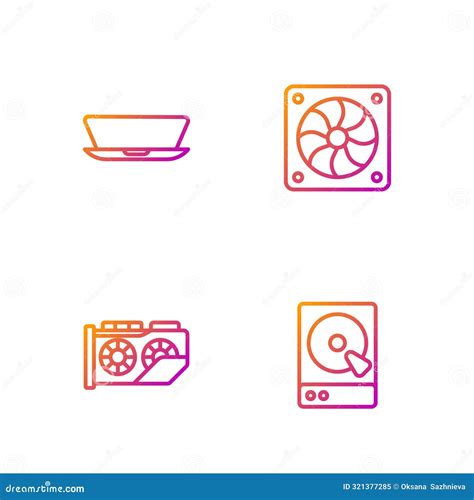 Set Line Hard Disk Drive Hdd Video Graphic Card Laptop And Computer Cooler Gradient Color