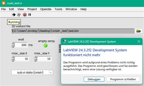 Labview Crashes When Writing 2d Variant Array Ni Community