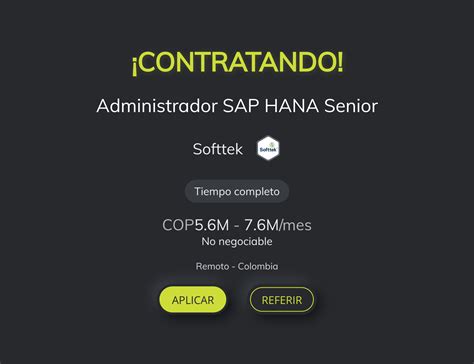 Administrador Sap Hana Senior En Softtek Torre