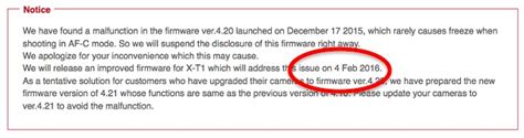 Fujifilm X T1 Firmware Bug Fix Postponed To February 4 Fuji Rumors