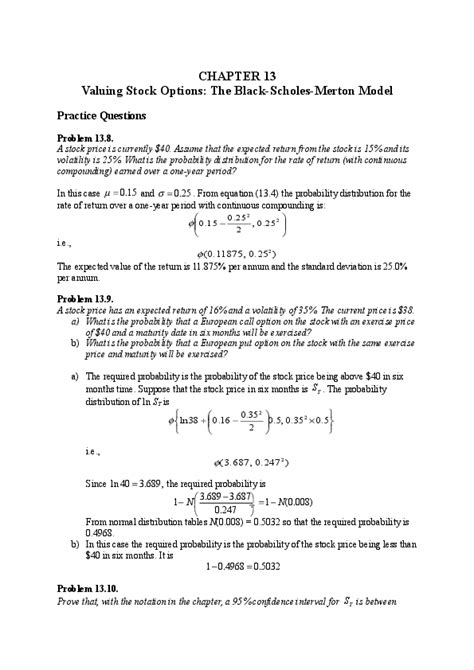 Doc Chapter 13 Valuing Stock Options The Black Scholes Merton Model