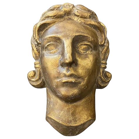 Gilded Plaster Art Deco Sculpture Of An Head 30s Intondo