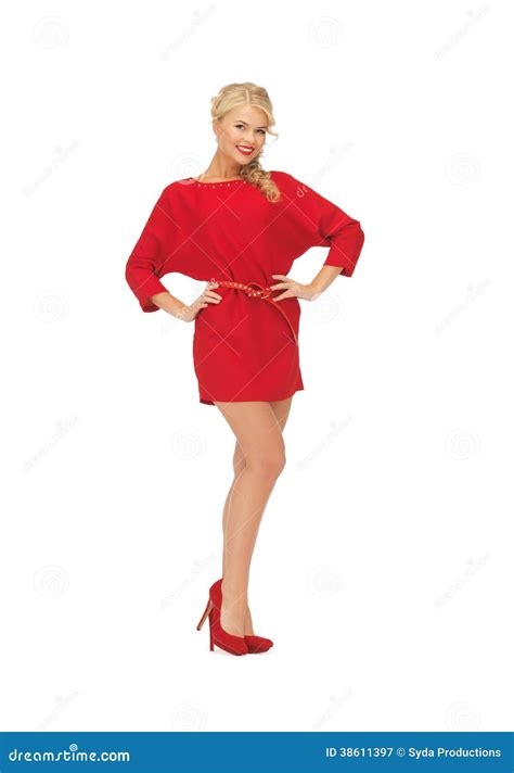 Lovely Woman In Red Dress On High Heels Stock Image Image Of Charming