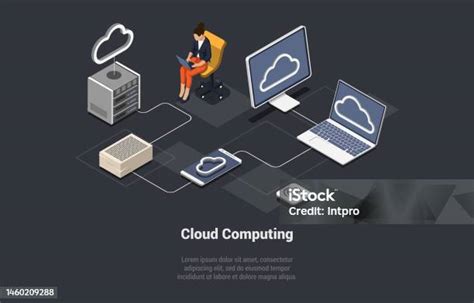 클라우드 컴퓨팅 서버 스토리지 데이터베이스 연결 기술을 포함한 컴퓨팅 서비스 제공 문자 확인 컴퓨터 시스템 자원의 가용성 아이소메트릭 3d 벡터 일러스트 레이 션 클라우드