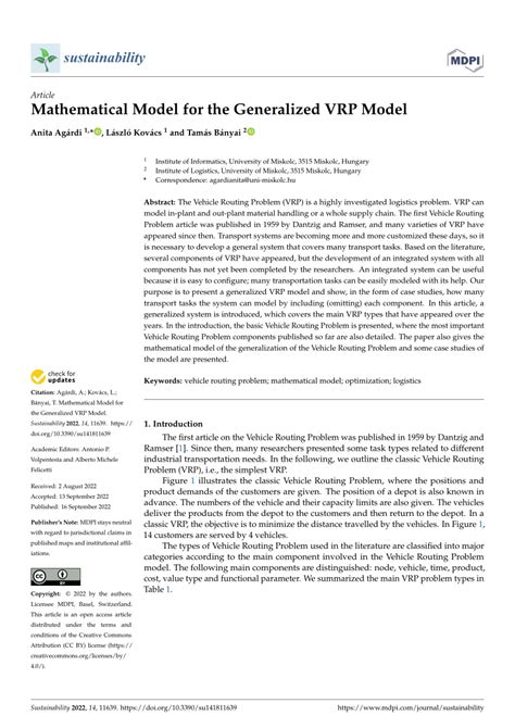 Pdf Mathematical Model For The Generalized Vrp Model