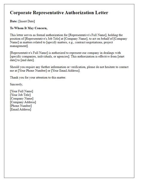 Letter Template For Corporate Representation Authorization Free Samples In Pdf Letterin