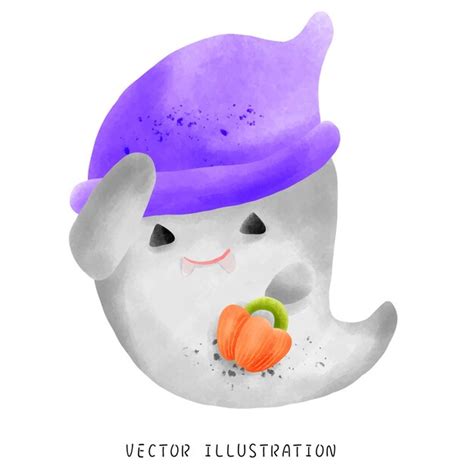 Premium Vector Halloween Ghost Wearing A Witch Hat