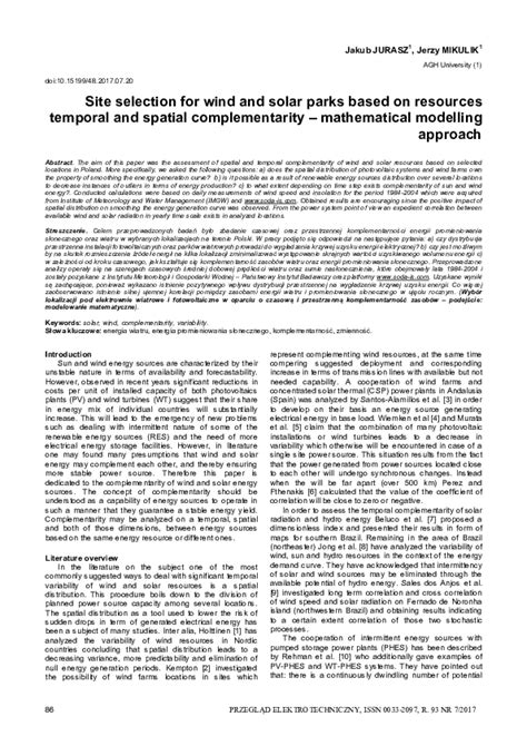 Pdf Site Selection For Wind And Solar Parks Based On Resources Temporal And Spatial