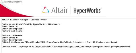 Licencing Error Code 9 — Altair Community
