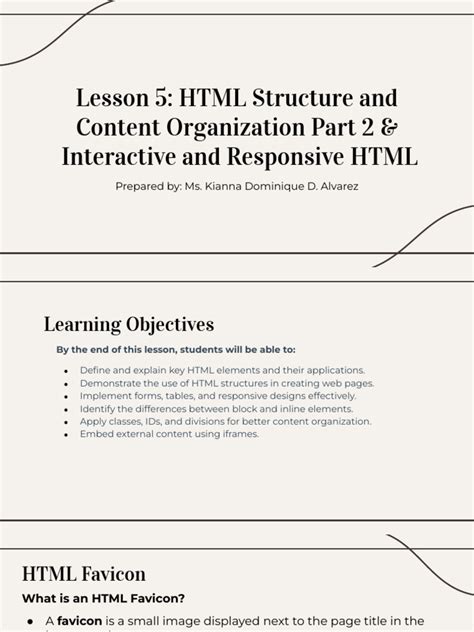 Lesson 5 Html Structure And Content Organization Part 2 Pdf Html Element Html