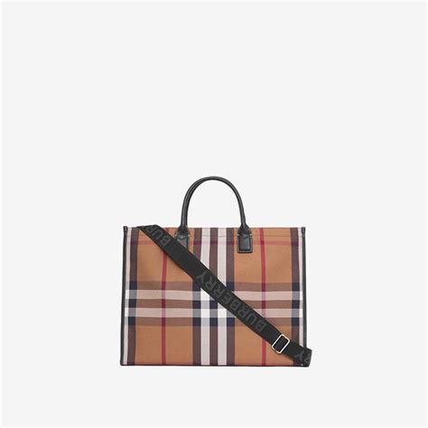 버버리 체크 코튼 캔버스 토트 백 2309800359 Giks 직스