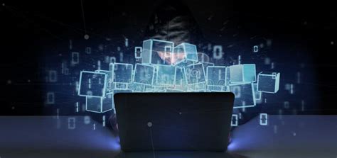 Man Hacking A Cloud Of Blockchain Cube And Binary Data 3d Render Stock