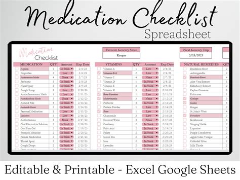 Medication Checklist Medication Tracker Daily Medication Log