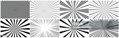 Abstract Sunburst And Radial Line Patterns Black And White Graphic Backgrounds Stock