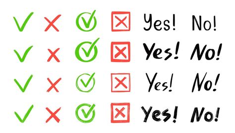 Premium Vector Green Check And Red Cross Mark Set Hand Drawn Doodle Sketch Style Vote Yes