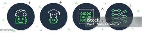 Set Line Graduation Cap Binary Code Robot Setting And Neural Network