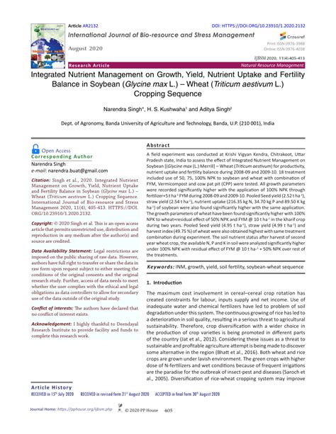 Pdf Integrated Nutrient Management On Growth Yield Nutrient Uptake And Fertility Balance In