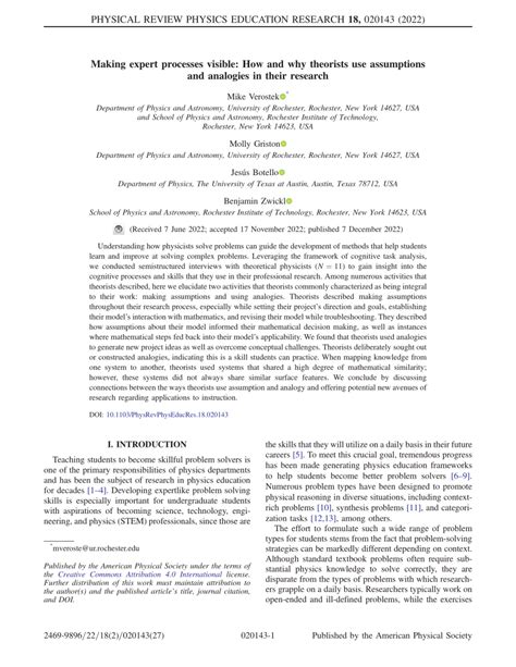 Pdf Making Expert Processes Visible How And Why Theorists Use Assumptions And Analogies In