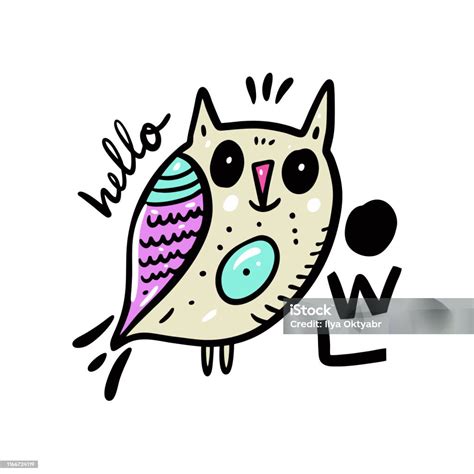 만화 스타일의 귀여운 올빼미 손으로 그린 벡터 그림입니다 갈색에 대한 스톡 벡터 아트 및 기타 이미지 갈색 고리 발톱 귀여운 Istock