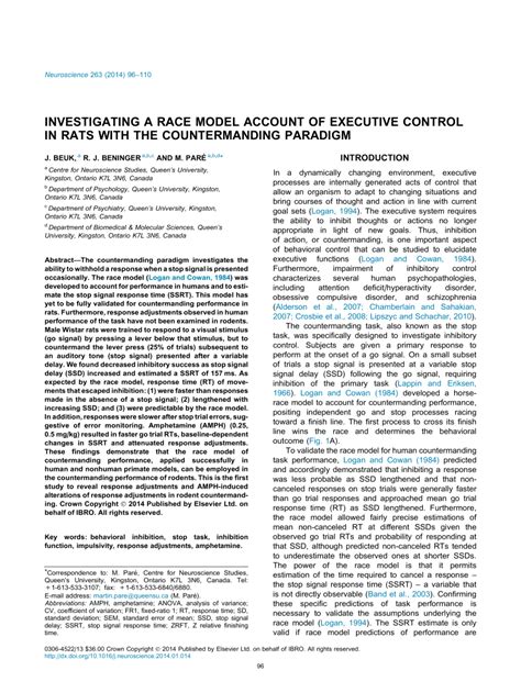 Pdf Investigating A Race Model Account Of Executive Control In Rats